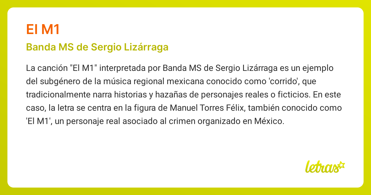 Significado de la canción EL M1 (Banda MS de Sergio Lizárraga) - LETRAS.COM