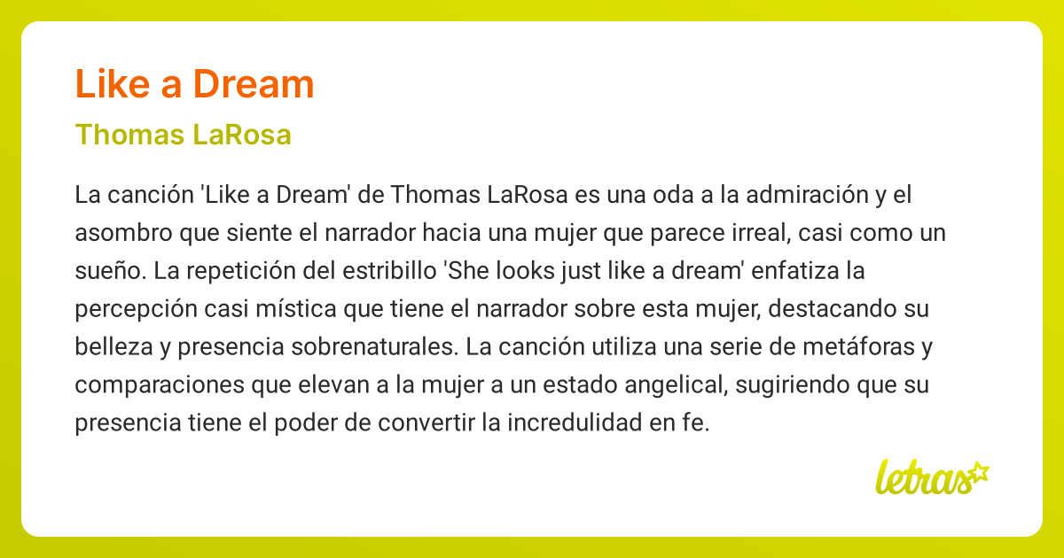 Significado de la canción LIKE A DREAM (Thomas LaRosa) - LETRAS.COM