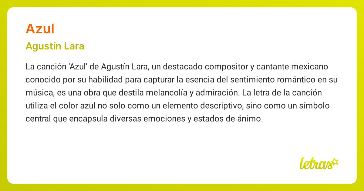 Significado de la canción AZUL (Agustín Lara) - LETRAS.COM