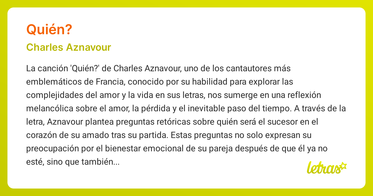 Significado de la canción QUIÉN? (Charles Aznavour) - LETRAS.COM