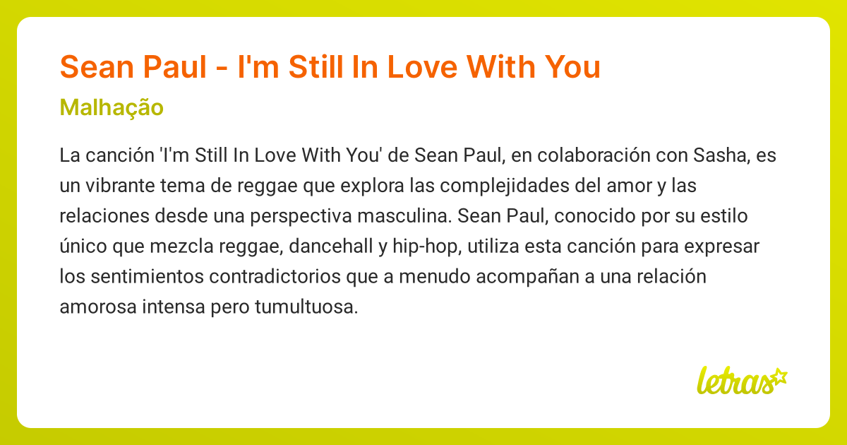 Significado de la canción Sean Paul - I'm Still In Love With You ...