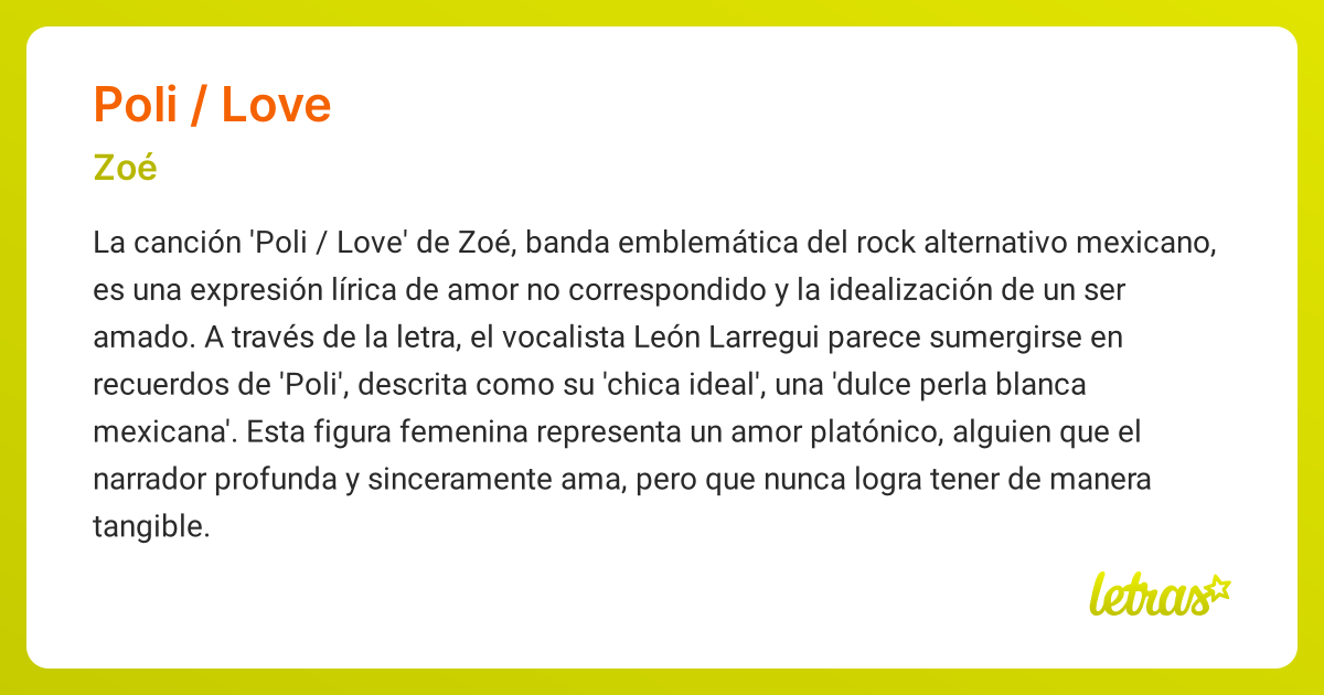 Significado de la canción POLI / LOVE (Zoé) - LETRAS.COM