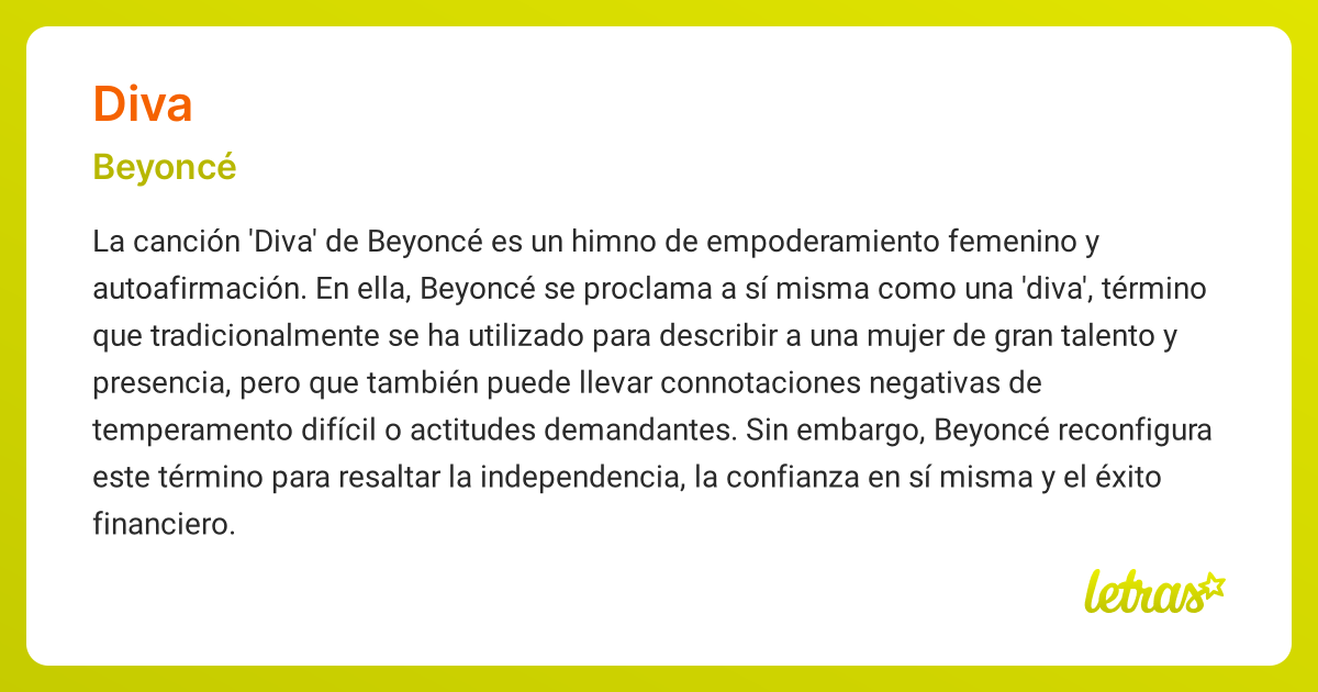 Significado de la canción DIVA (Beyoncé) - LETRAS.COM