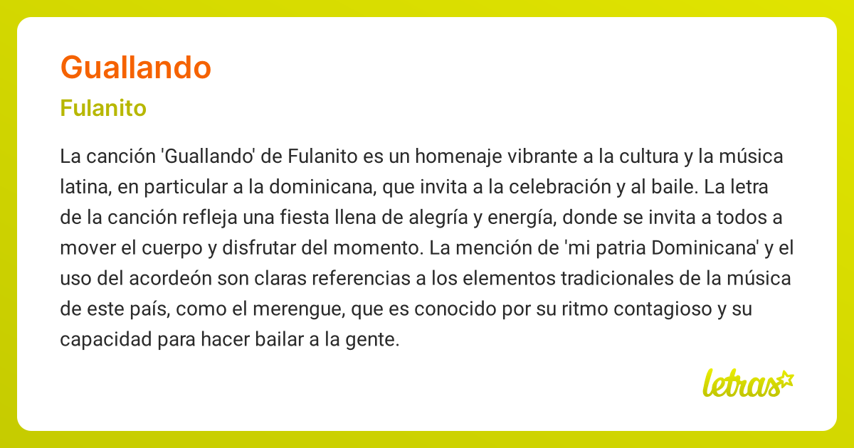 Significado de la canción GUALLANDO (Fulanito) - LETRAS.COM