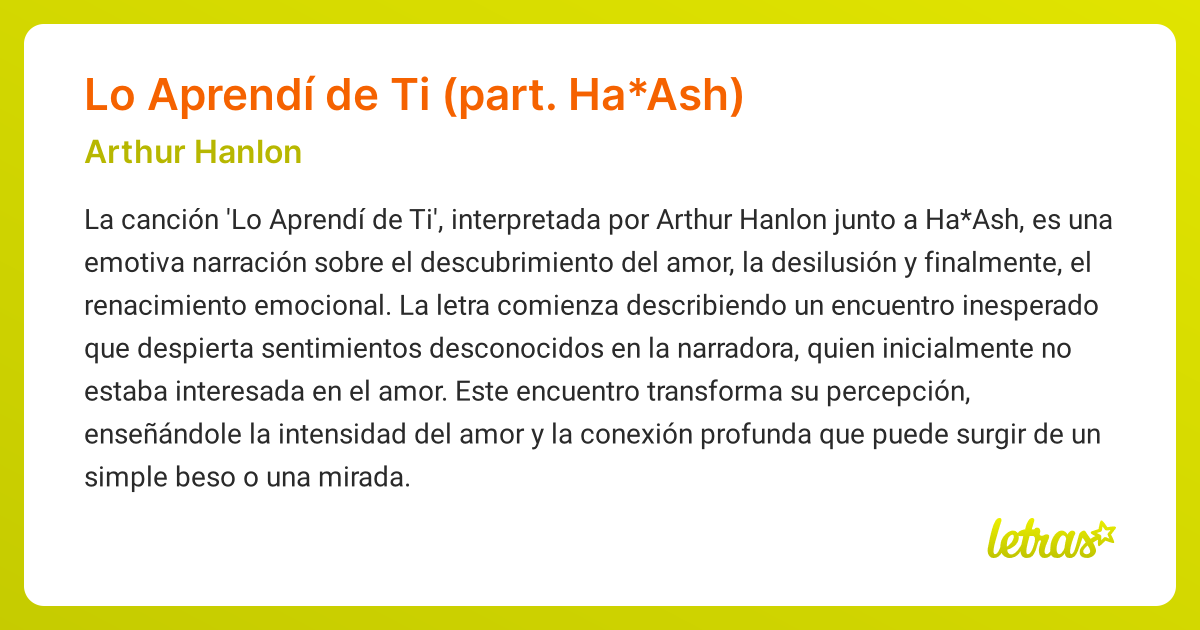 Significado de la canción Lo Aprendí de Ti (part. Ha*Ash) (Arthur ...