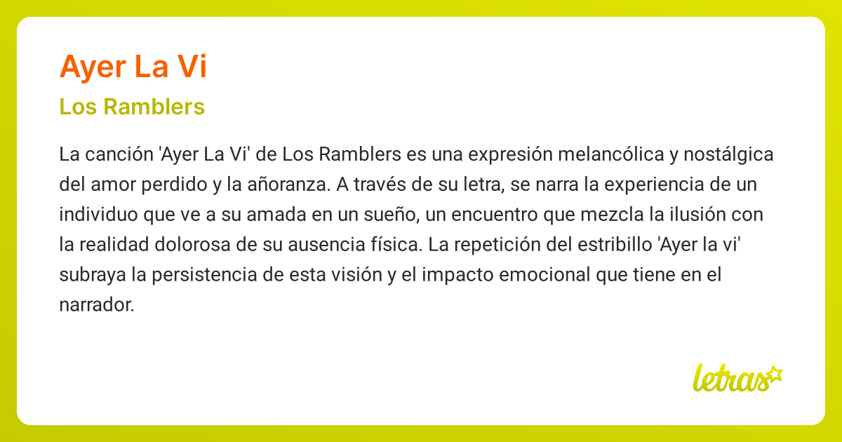 Significado de la canción AYER LA VI (Los Ramblers) - LETRAS.COM