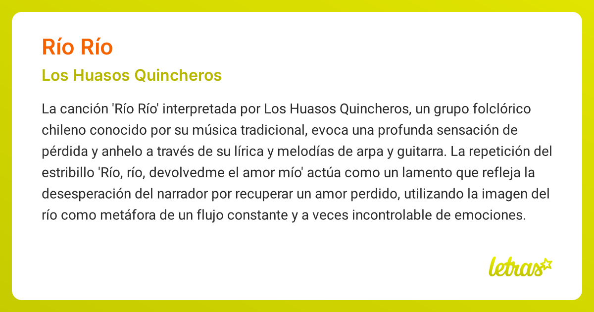 Significado de la canción RÍO RÍO (Los Huasos Quincheros) - LETRAS.COM