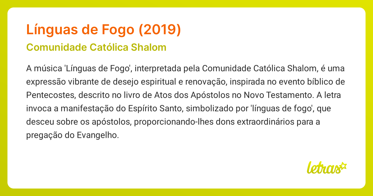 Significado da música LÍNGUAS DE FOGO (2019) (Comunidade Católica ...