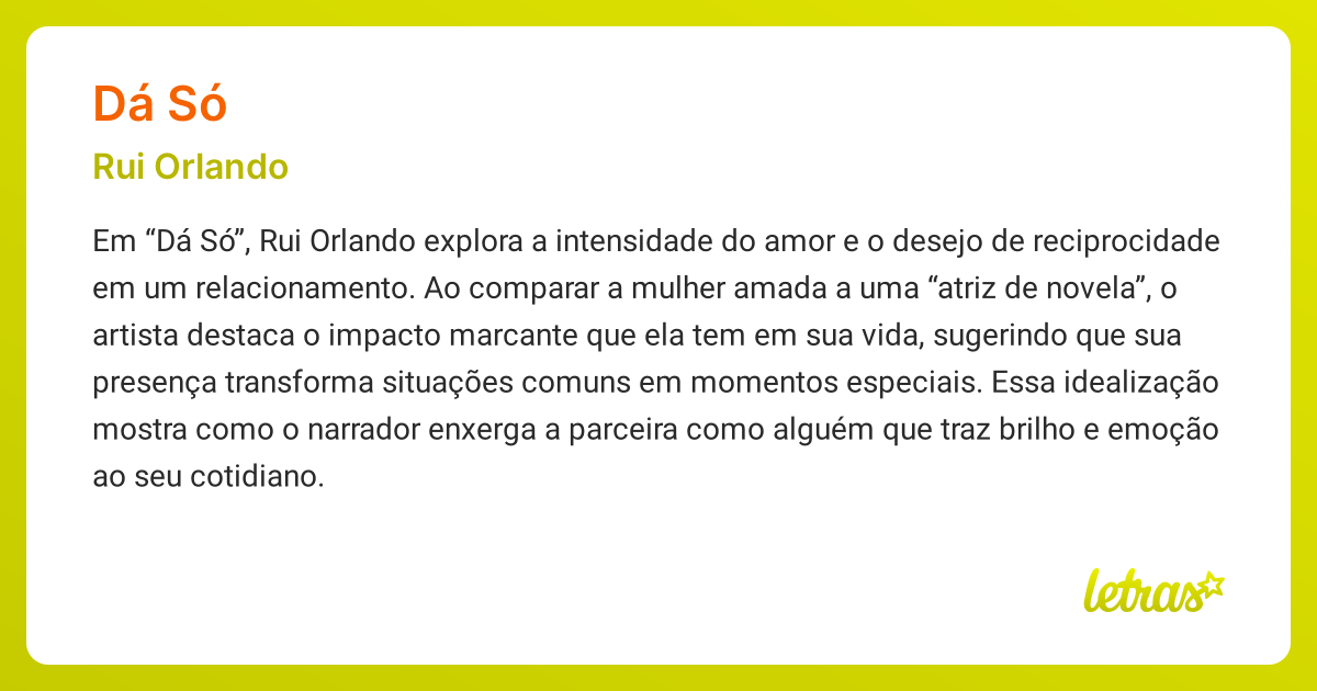 Significado da música DÁ SÓ (Rui Orlando) - LETRAS.MUS.BR