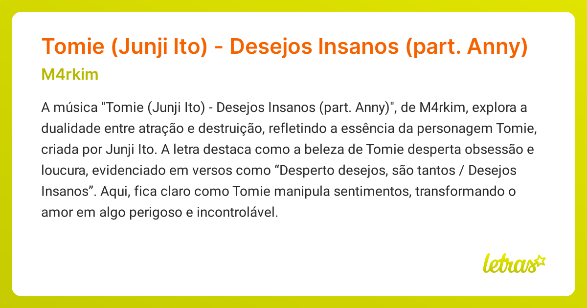 Significado da música Tomie (Junji Ito) - Desejos Insanos (part. Anny ...