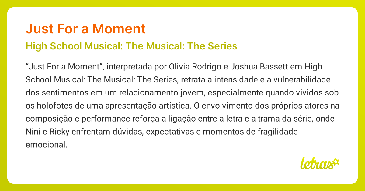 Significado da música JUST FOR A MOMENT (High School Musical: The ...