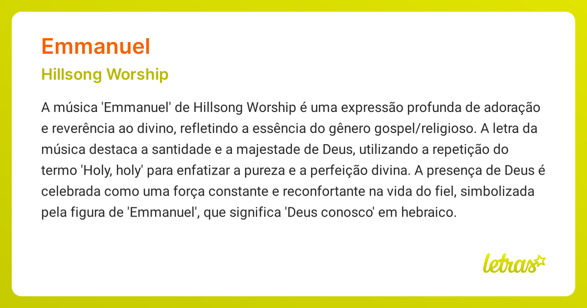 Significado da música EMMANUEL (Hillsong Worship) - LETRAS.MUS.BR