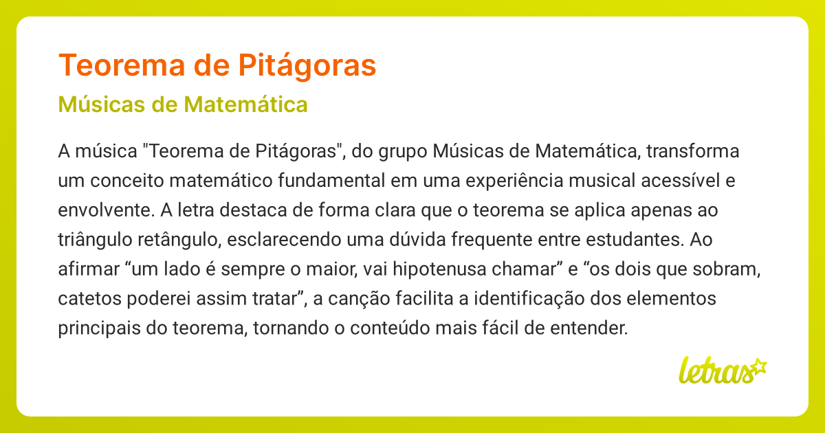 Significado da música TEOREMA DE PITÁGORAS (Músicas de Matemática ...