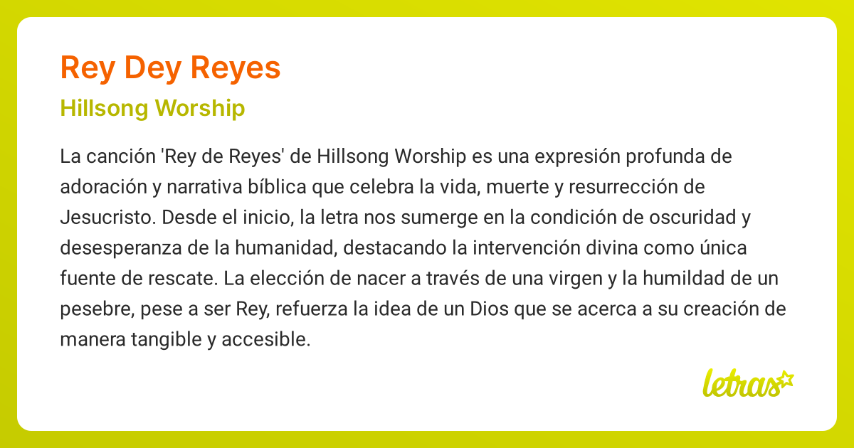 Significado de la canción REY DEY REYES (Hillsong Worship) - LETRAS.COM