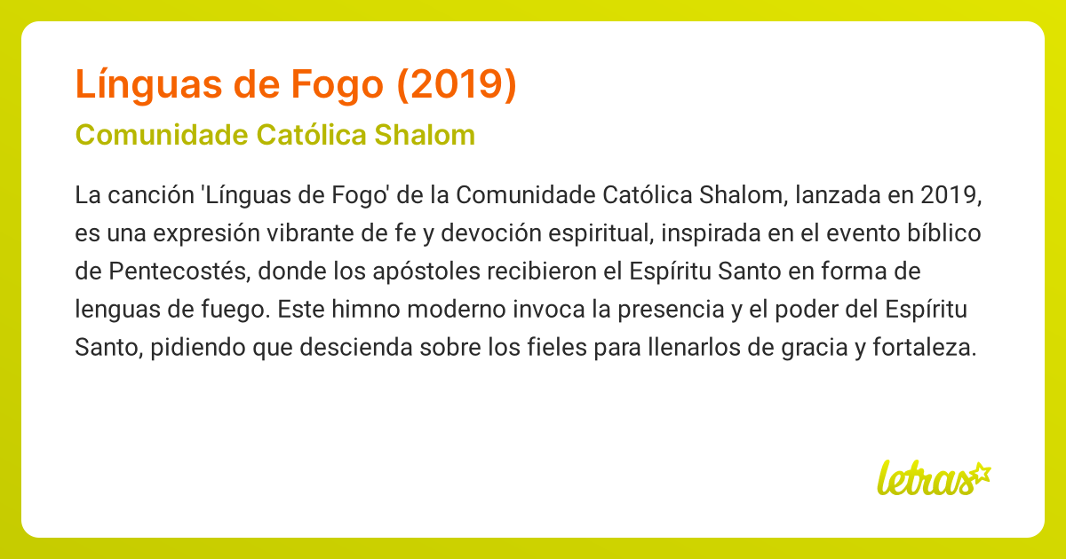 Significado de la canción LÍNGUAS DE FOGO (2019) (Comunidade Católica ...