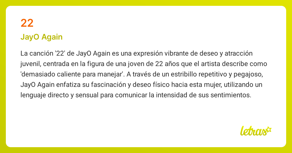 Significado de la canción 22 (JayO Again) - LETRAS.COM