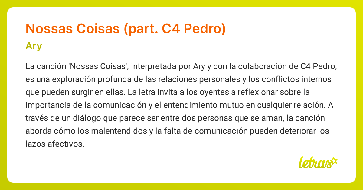 Significado de la canción NOSSAS COISAS (PART. C4 PEDRO) (Ary) - LETRAS.COM