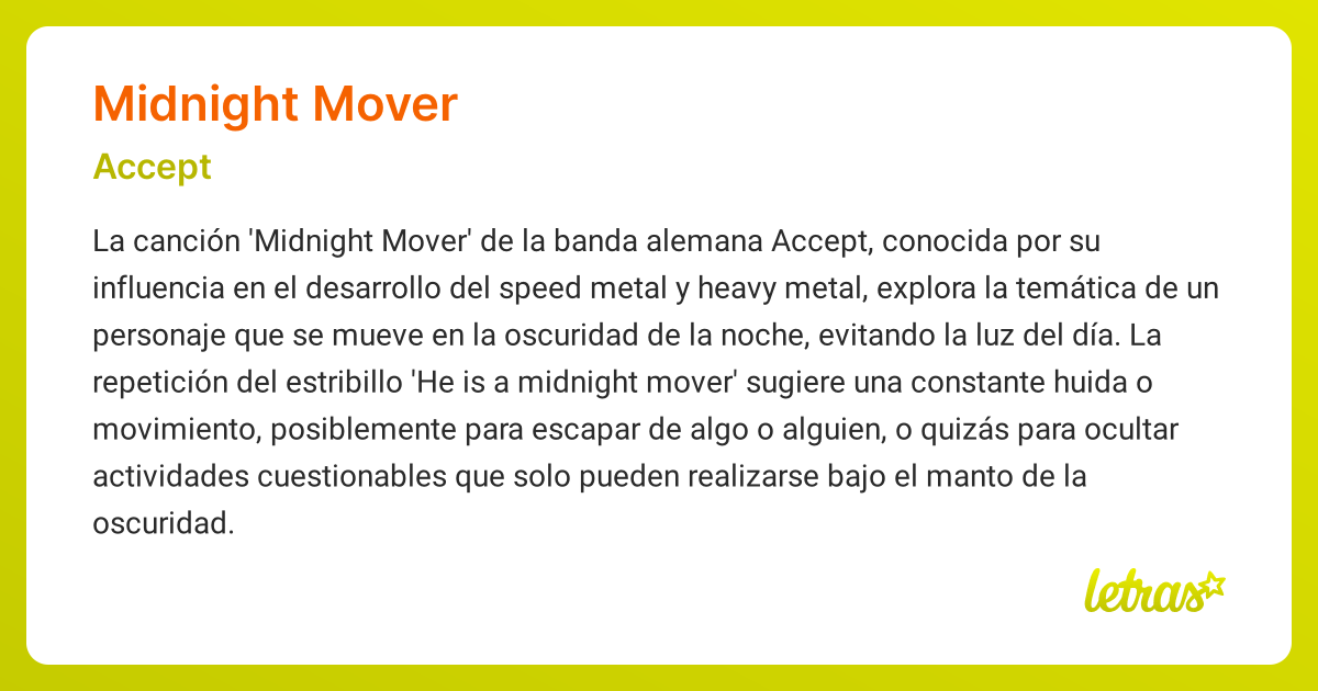 Significado de la canción MIDNIGHT MOVER (Accept) - LETRAS.COM