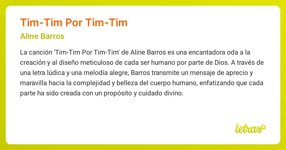 Significado de la canción TIM-TIM POR TIM-TIM (Aline Barros) - LETRAS.COM