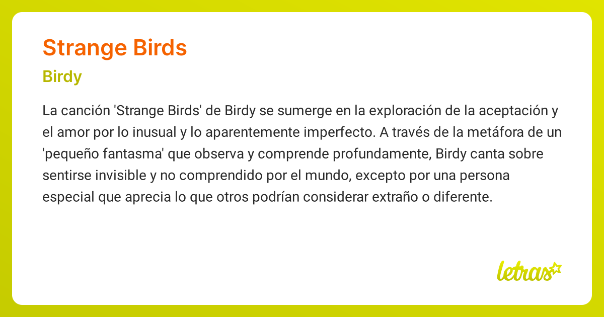 Significado de la canción STRANGE BIRDS (Birdy) - LETRAS.COM