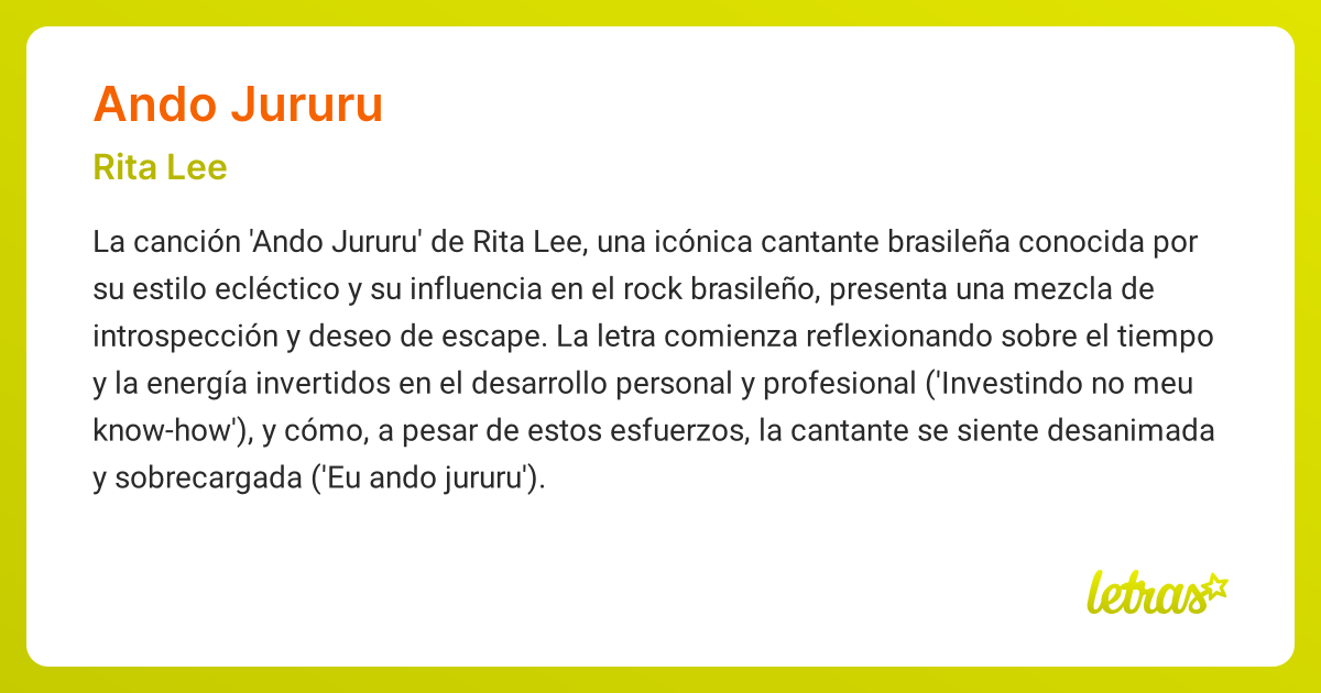 Significado de la canción ANDO JURURU (Rita Lee) - LETRAS.COM
