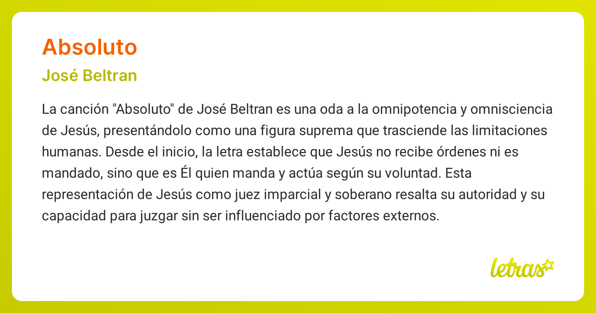 Significado de la canción ABSOLUTO (José Beltran) - LETRAS.COM