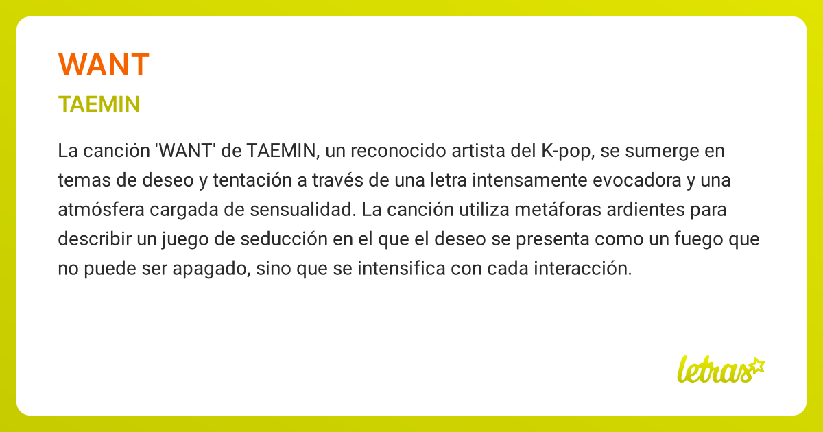 Significado de la canción WANT (TAEMIN) - LETRAS.COM