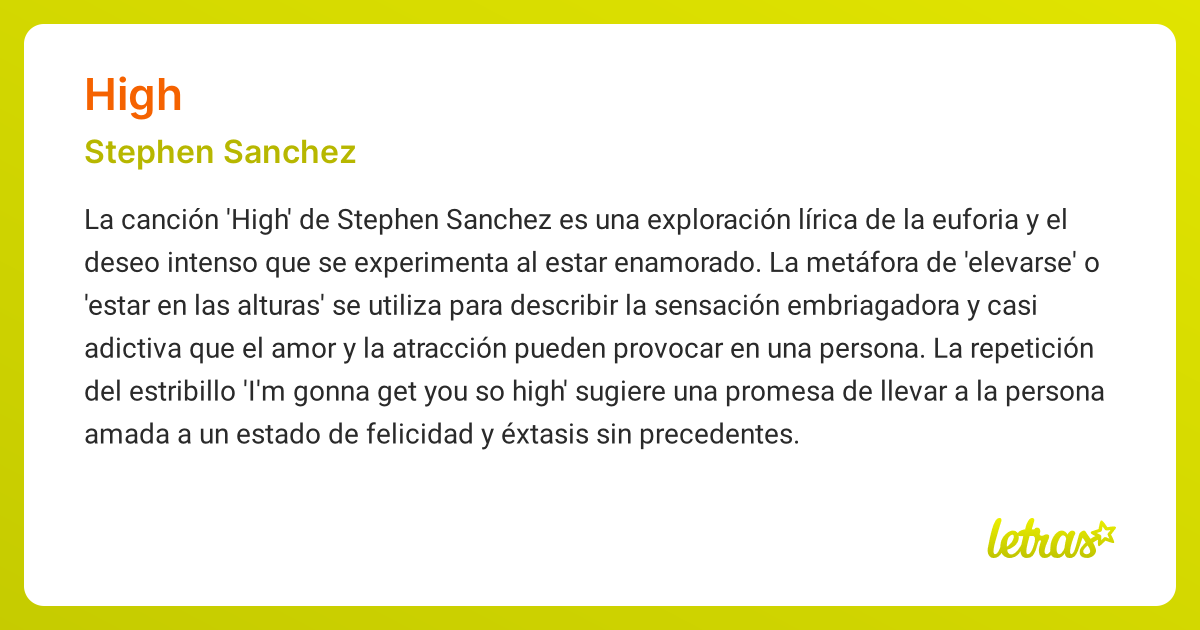 Significado de la canción HIGH (Stephen Sanchez) - LETRAS.COM