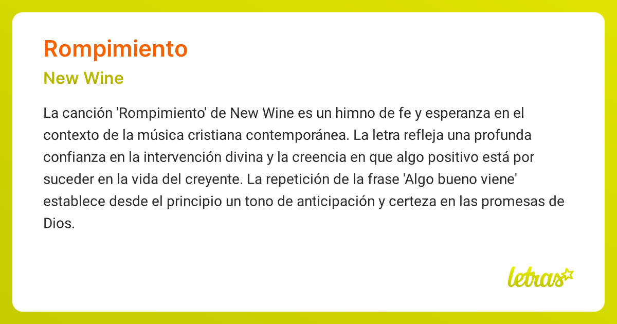 Significado de la canción ROMPIMIENTO (New Wine) - LETRAS.COM