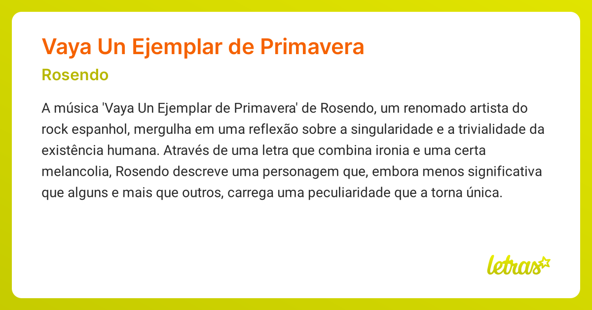 Significado da música VAYA UN EJEMPLAR DE PRIMAVERA (Rosendo) - LETRAS ...