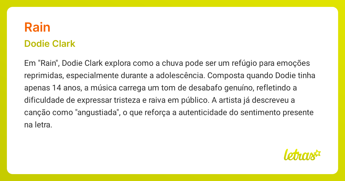 Significado da música RAIN (Dodie Clark) - LETRAS.MUS.BR