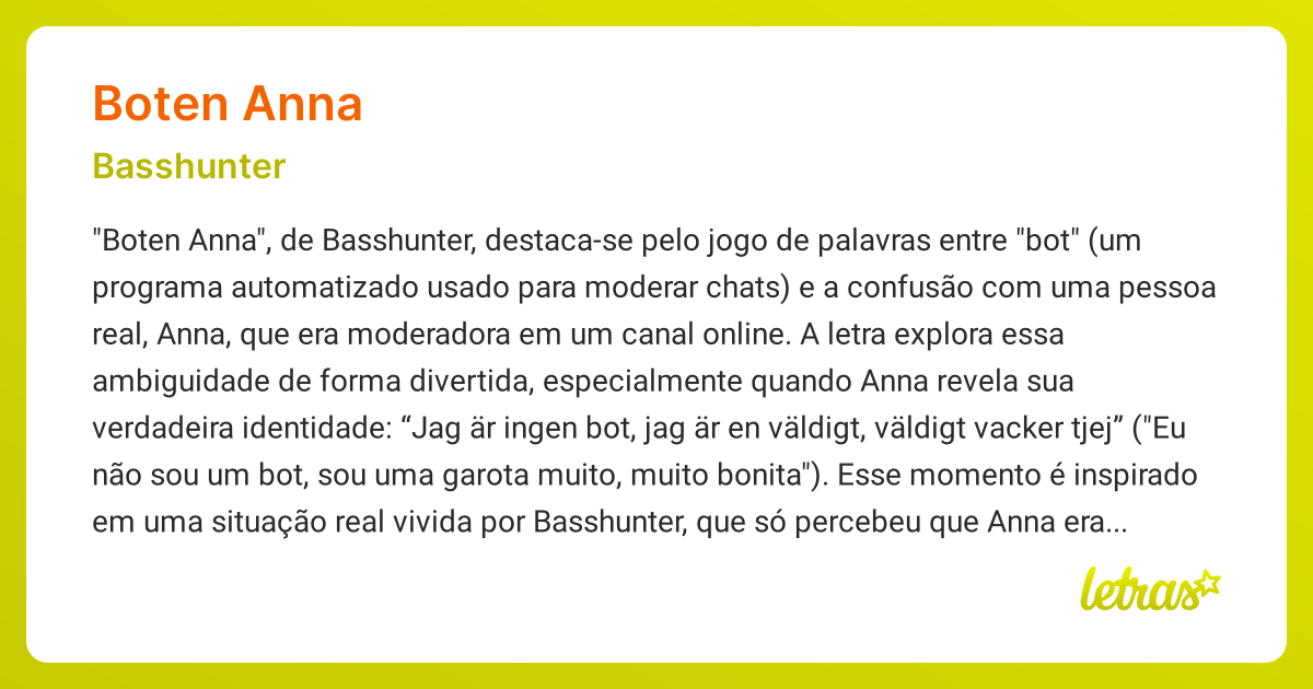 Significado da música BOTEN ANNA (Basshunter) - LETRAS.MUS.BR