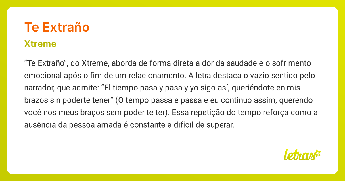 Significado da música TE EXTRAÑO (Xtreme) - LETRAS.MUS.BR