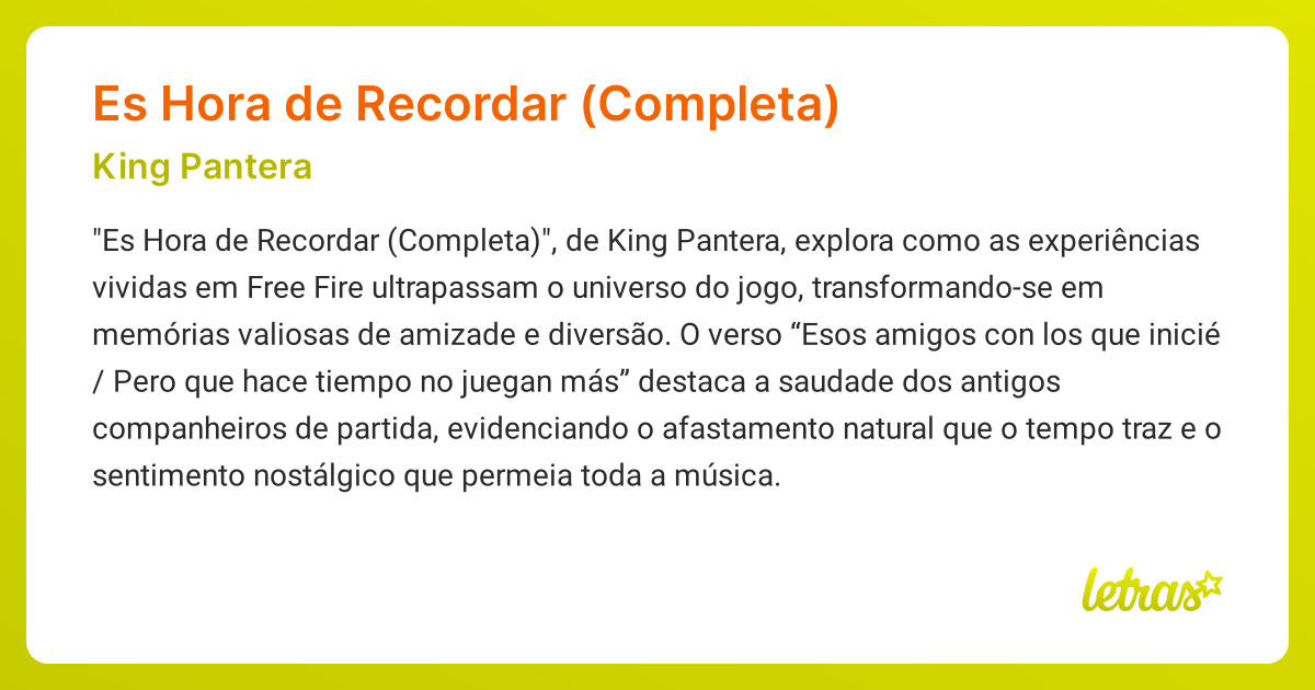 Significado da música ES HORA DE RECORDAR (COMPLETA) (King Pantera ...