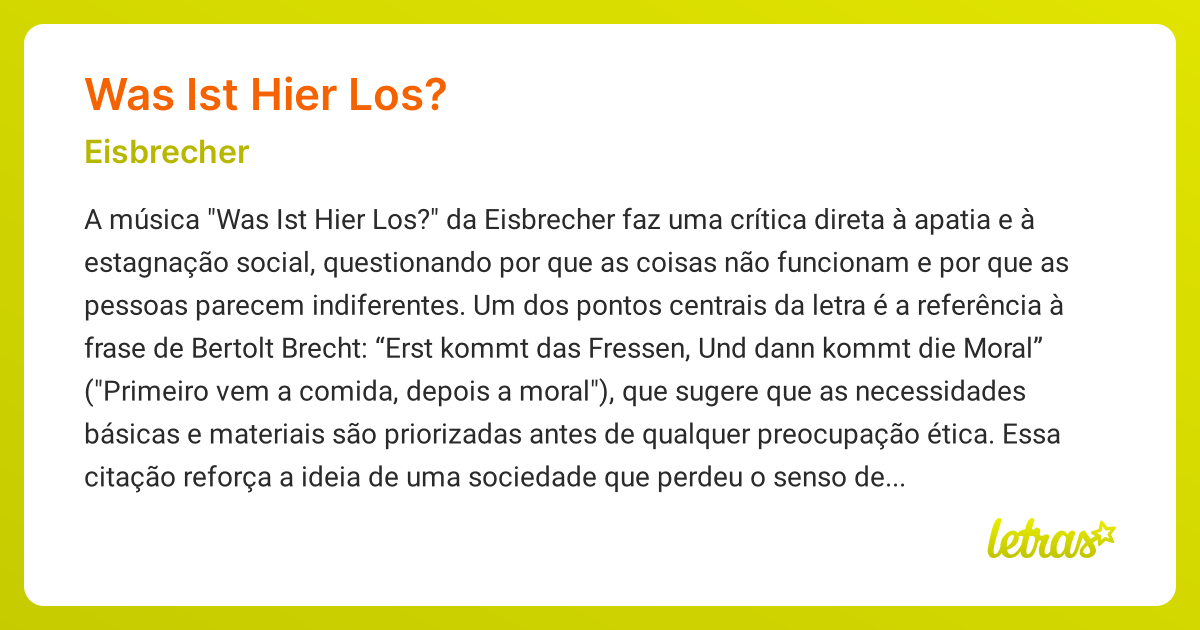 Significado da música WAS IST HIER LOS? (Eisbrecher) - LETRAS.MUS.BR