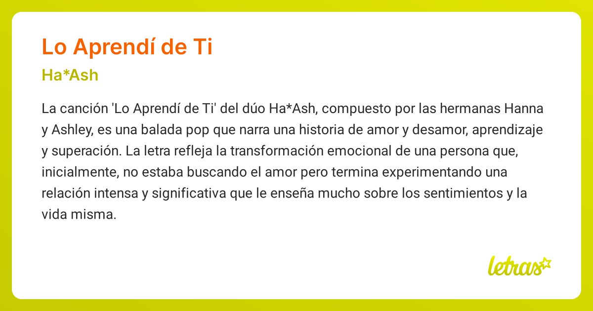 Significado de la canción LO APRENDÍ DE TI (Ha*Ash) - LETRAS.COM