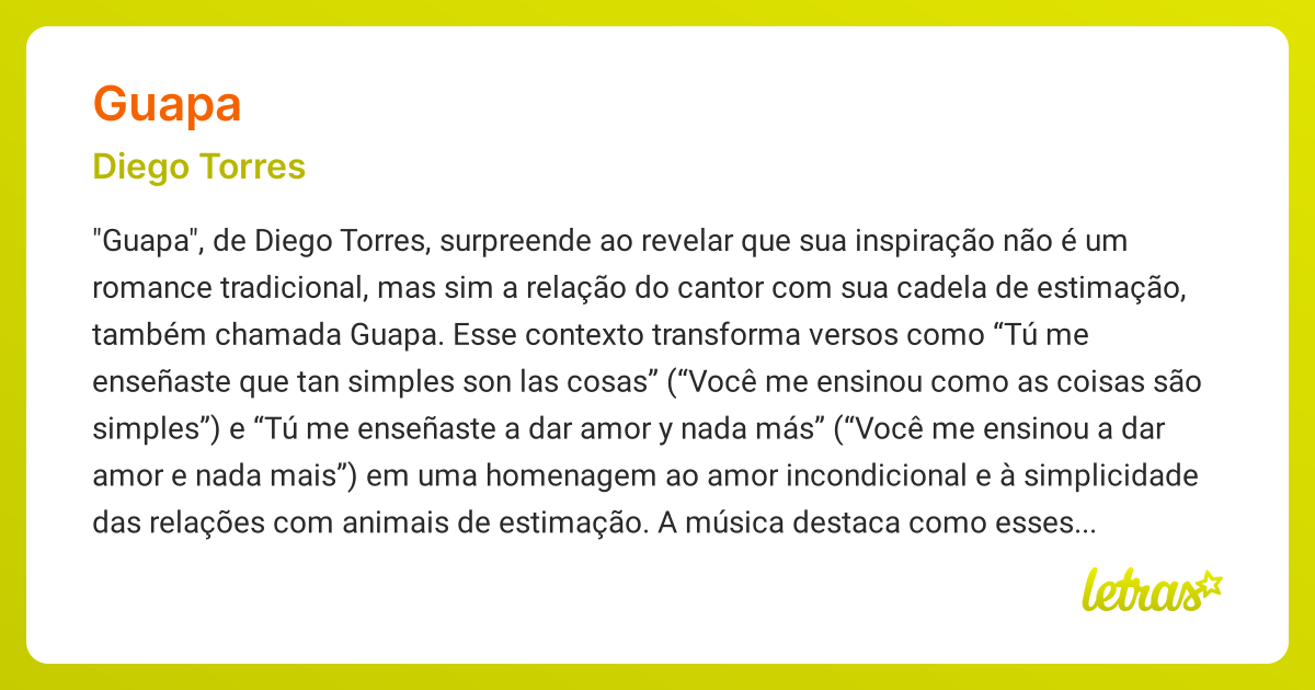 Significado da música GUAPA (Diego Torres) - LETRAS.MUS.BR