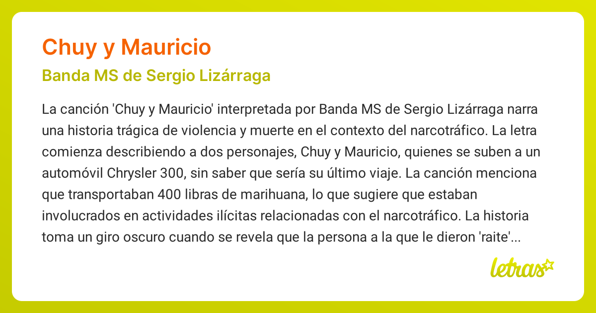 Significado de la canción CHUY Y MAURICIO (Banda MS de Sergio Lizárraga ...