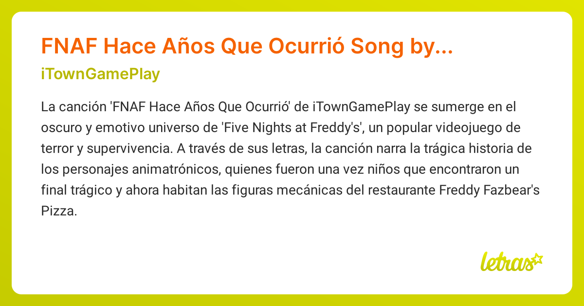 Significado de la canción FNAF Hace Años Que Ocurrió Song by ...
