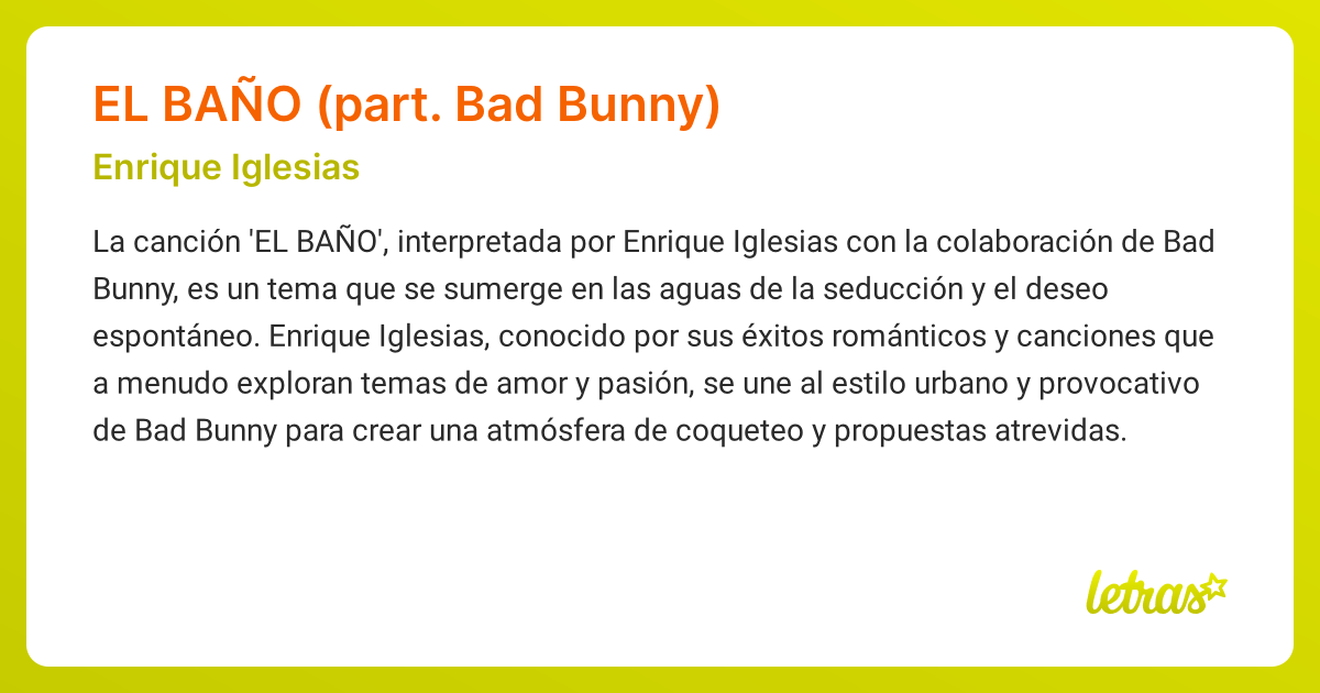 Significado de la canción EL BAÑO (PART. BAD BUNNY) (Enrique Iglesias ...