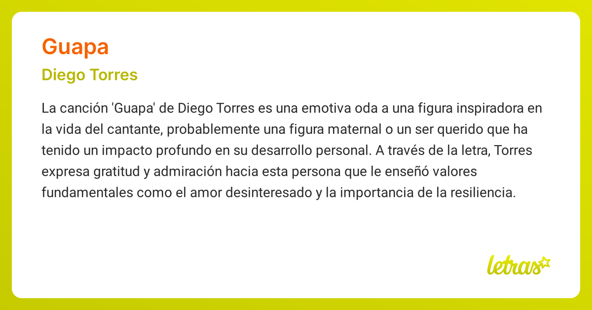 Significado de la canción GUAPA (Diego Torres) - LETRAS.COM