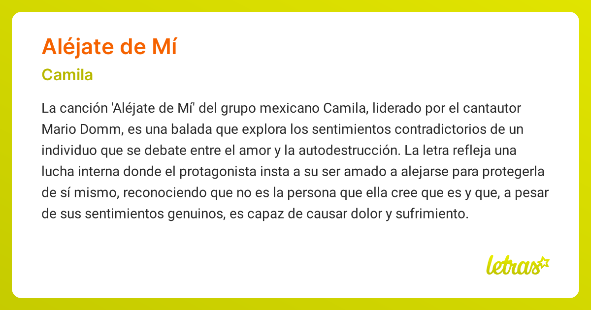 Significado de la canción ALÉJATE DE MÍ (Camila) - LETRAS.COM