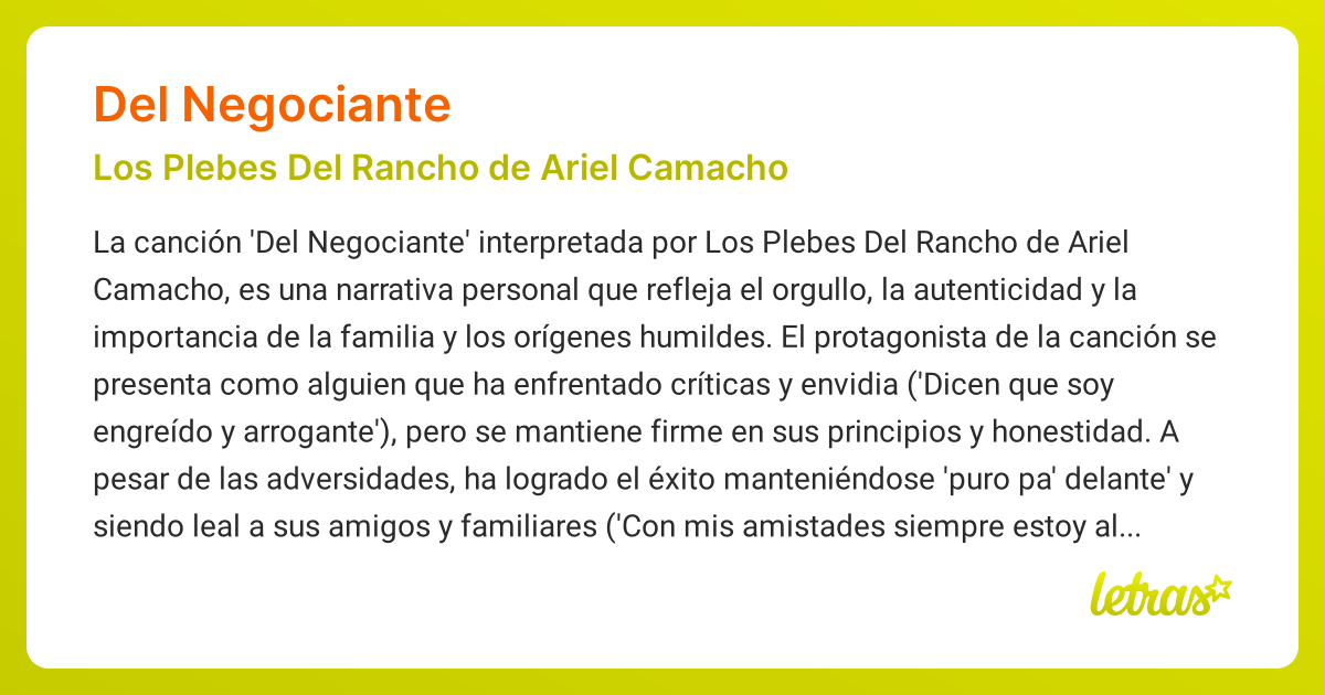 Significado de la canción DEL NEGOCIANTE (Los Plebes Del Rancho de ...