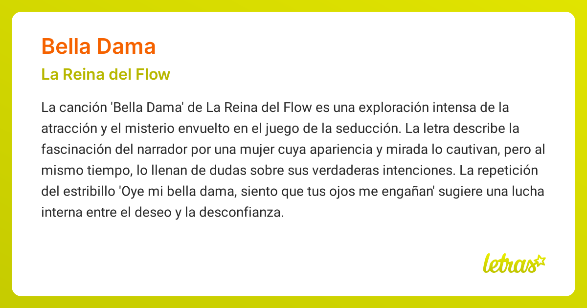 Significado de la canción BELLA DAMA (La Reina del Flow) - LETRAS.COM