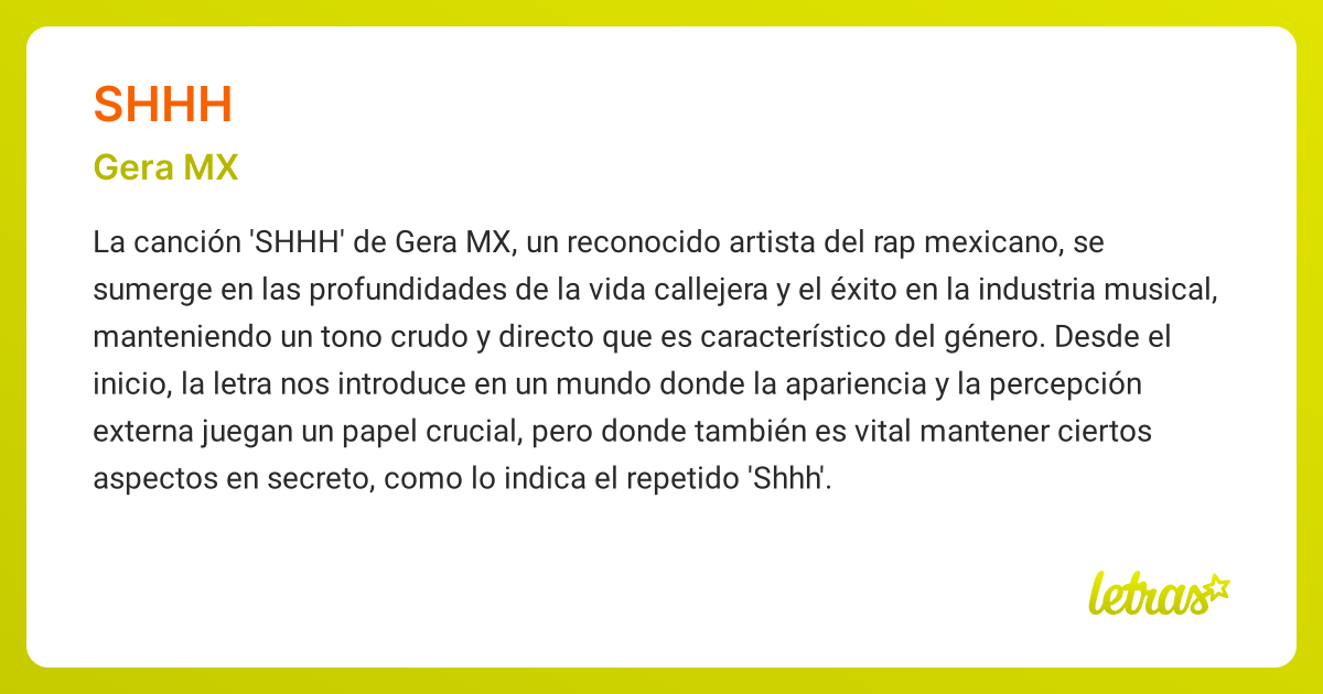 Significado de la canción SHHH (Gera MX) - LETRAS.COM