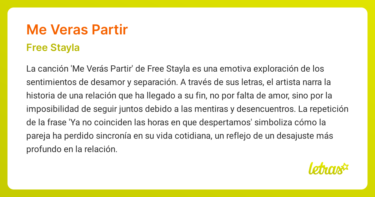 Significado de la canción ME VERAS PARTIR (Free Stayla) - LETRAS.COM