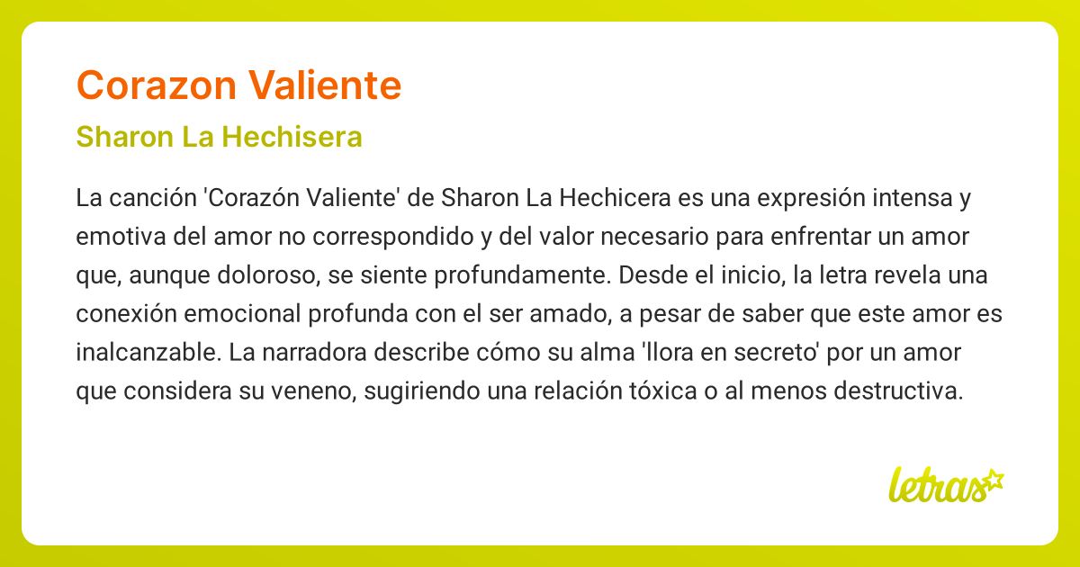 Significado de la canción CORAZON VALIENTE (Sharon La Hechisera ...
