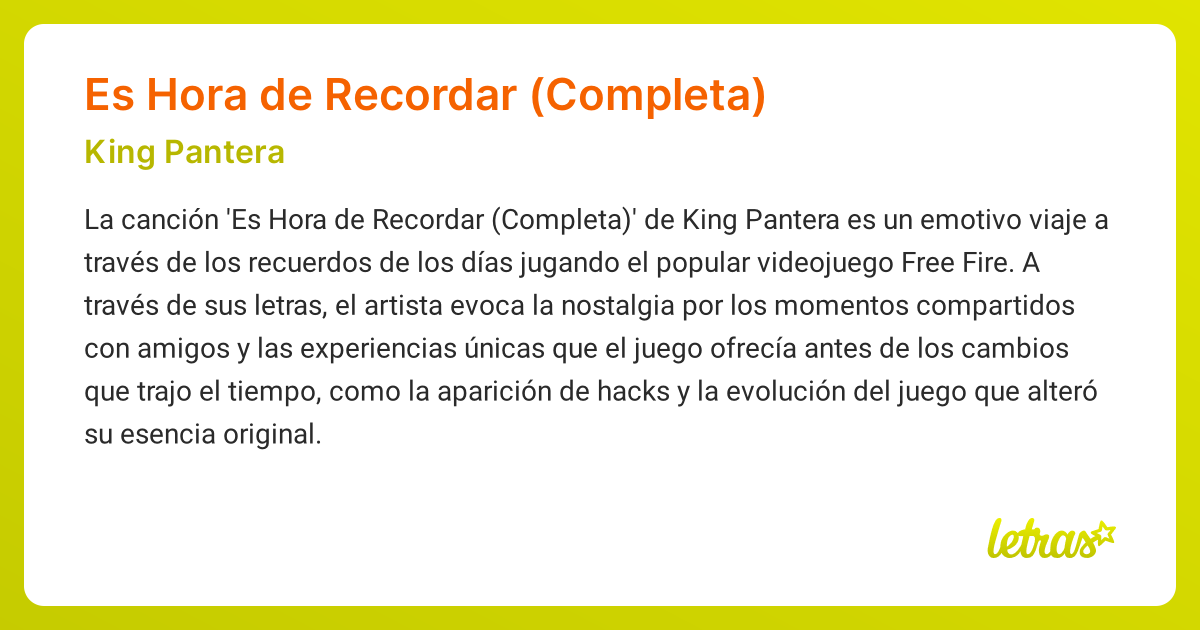 Significado de la canción ES HORA DE RECORDAR (COMPLETA) (King Pantera ...