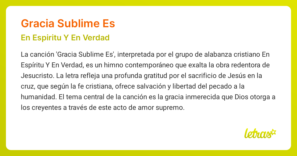 Significado de la canción GRACIA SUBLIME ES (En Espiritu Y En Verdad ...