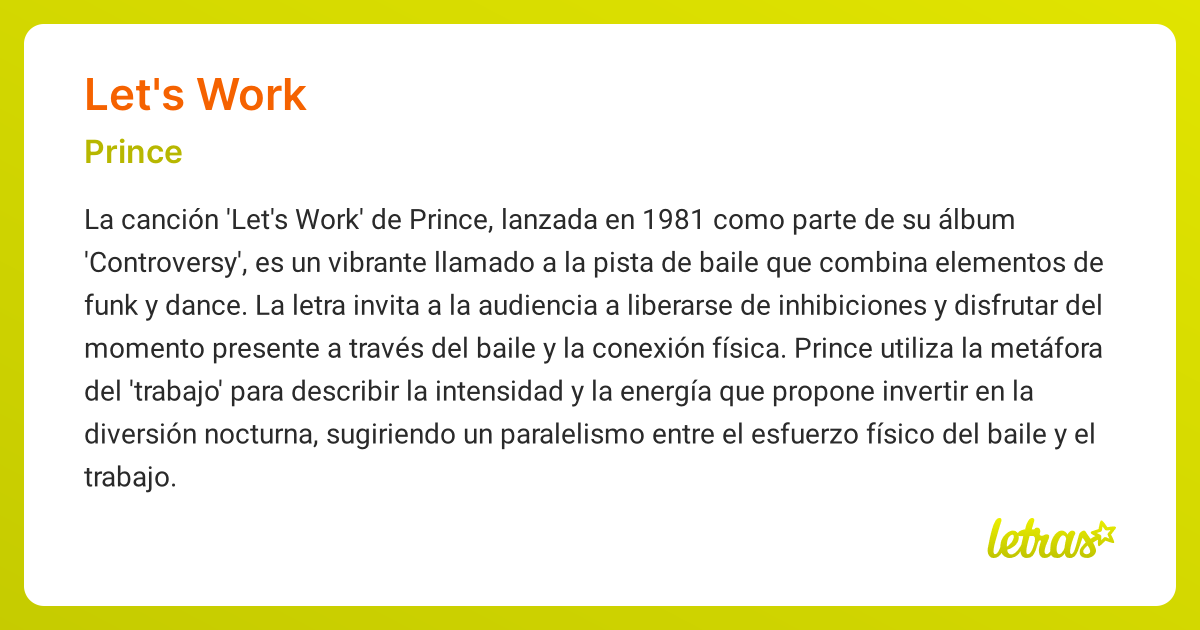 Significado de la canción LET'S WORK (Prince) - LETRAS.COM